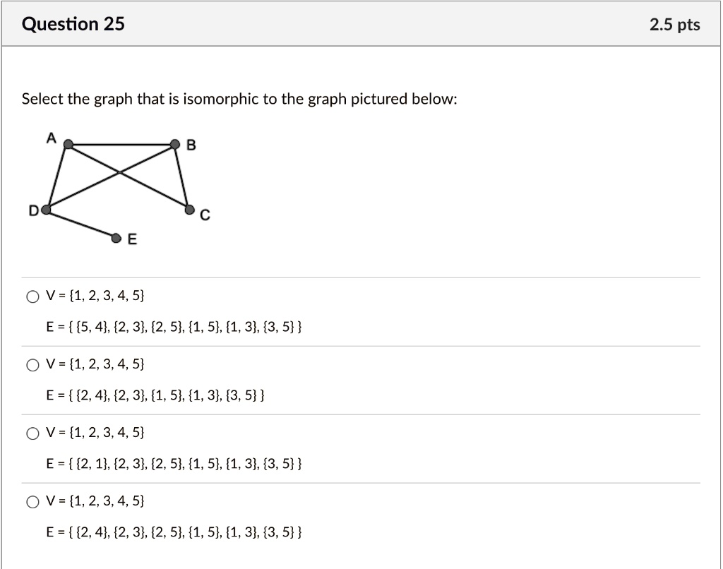 Question 25 Select the graph that is isomorphic to the graph pictured ...