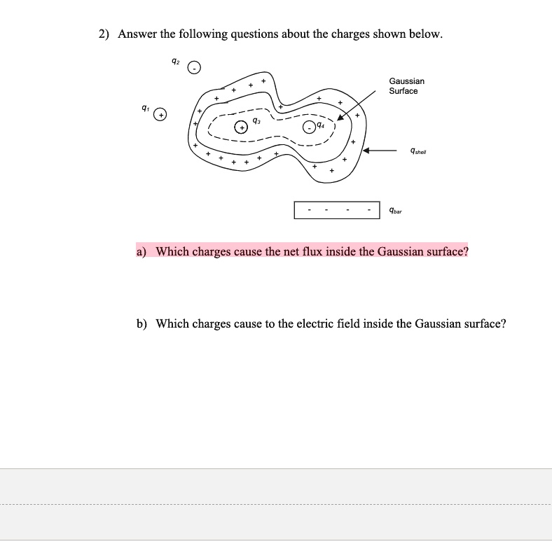 SOLVED: Answer the following questions about the charges shown below. Gaussian Surface Which ...