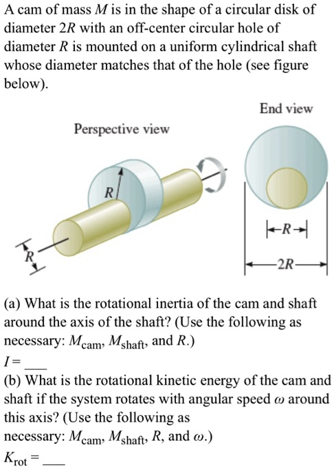 SOLVED: A cam of mass M is in the shape of a circular disk of diameter ...