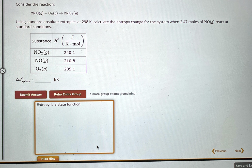 Solved Consider The Reaction 2no G O2 G 2no2 G Using Standard