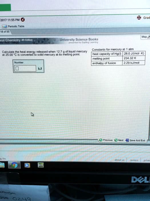 SOLVED: ' Calculate the heat energy released when 12.7 g of liquid mercury at 25.00 degree C is ...