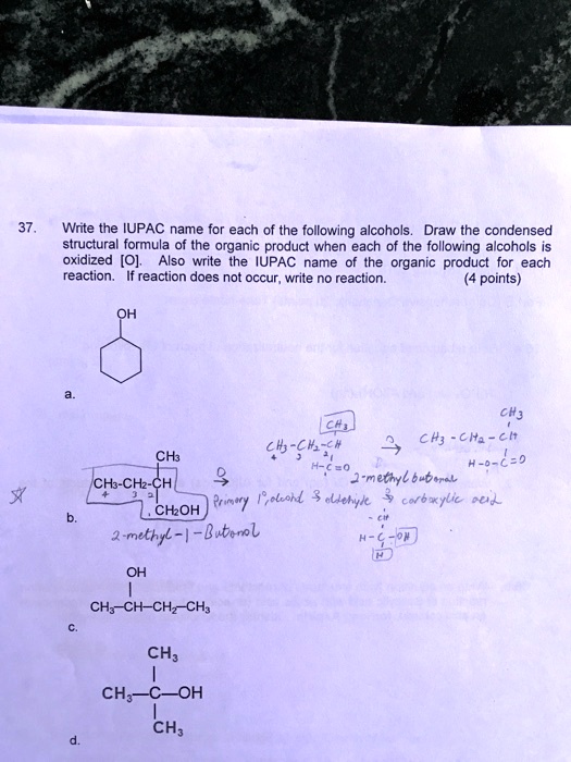 SOLVED: Write the IUPAC name for each of the following alcohols. Draw the condensed structural ...