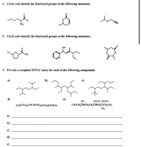 circle and identify the functional groups in the following structures circle and ijentify the ...