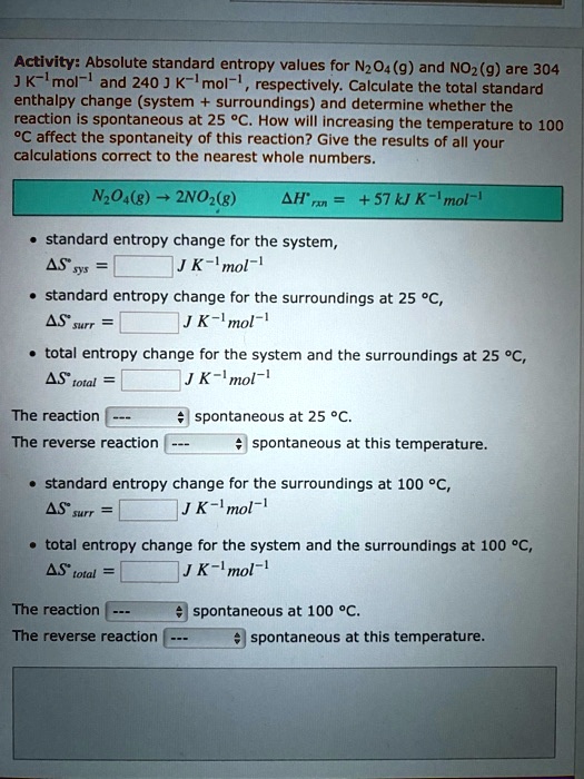 SOLVED: Activity: Absolute standard entropy values for NzO4 (9) and NO2 ...