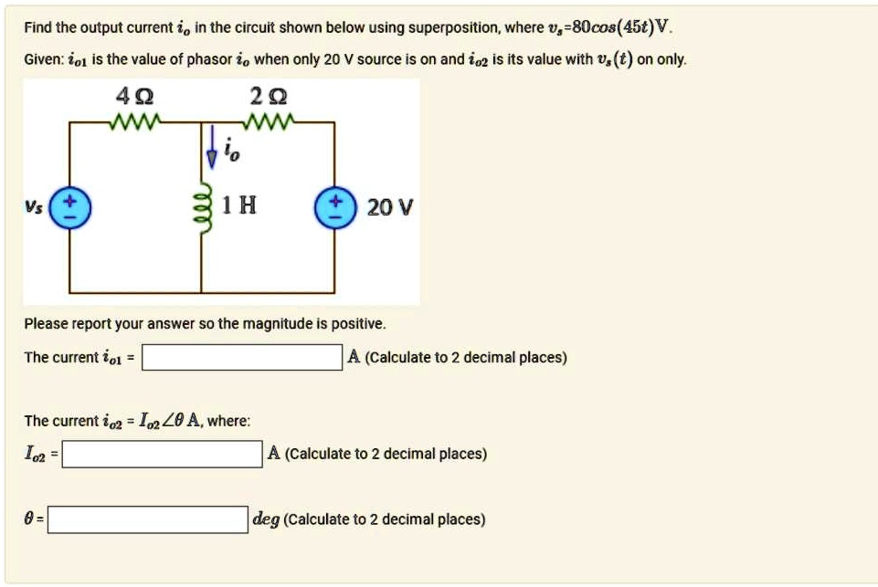 SOLVED: Find the output current i in the circuit shown below using superposition, where u ...