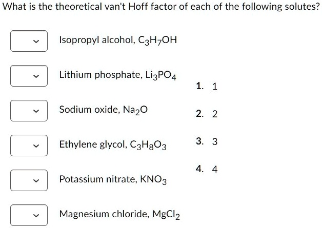 What is the theoretical van't Hoff factor of each of the following ...
