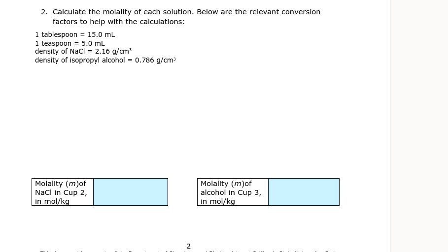 SOLVED: Calculate the molality of each solution Below are the relevant conversion factors to ...