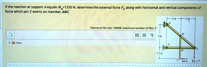 SOLVED: If the reaction at support A equals 1250 N, determine the external force F along with ...