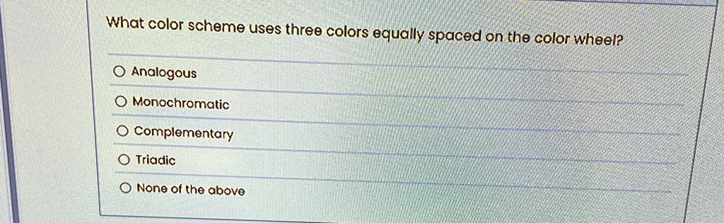 What color scheme uses three colors equally spaced on the color wheel ...