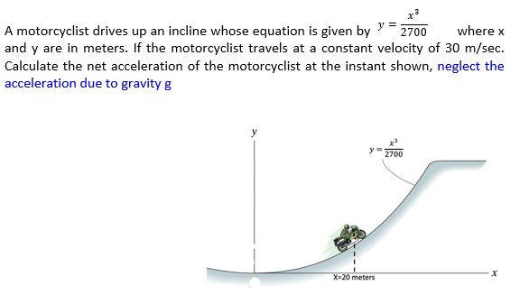 SOLVED: A motorcyclist drives up an incline whose equation is given by ...