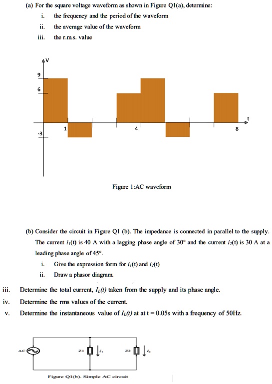 SOLVED: (a) For the square voltage waveform as shown in Figure Q1(a), determine: i. the ...