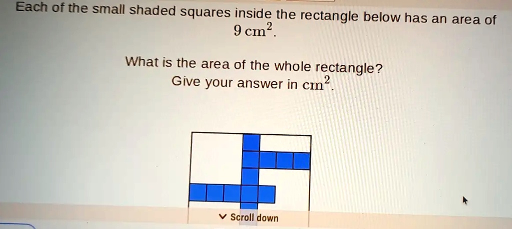 each of the small shaded squares inside the rectangle below has an area ...
