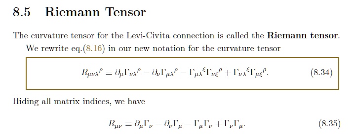 SOLVED: 8.5 Riemann Tensor The curvature tensor for the Levi-Civita connection is called the ...