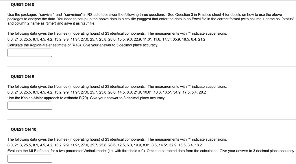 texts give the final solution please question 8 use the packages survival and survminer in ...