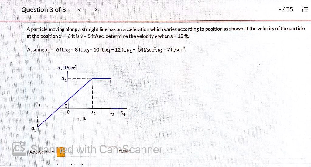 SOLVED: Question3of3 -135 A particle moving along a straight line has an acceleration which ...