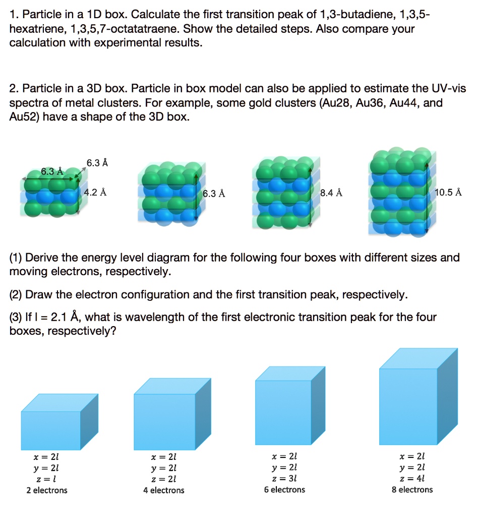 1 particle in a 1d box calculate the first transition peak of 13 ...