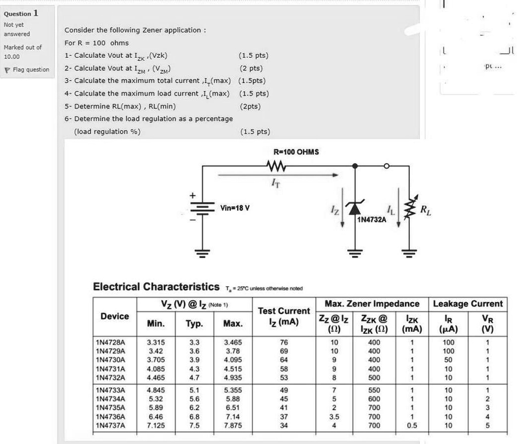SOLVED: Consider the following Zener application for R = 100 ohms: 1 ...