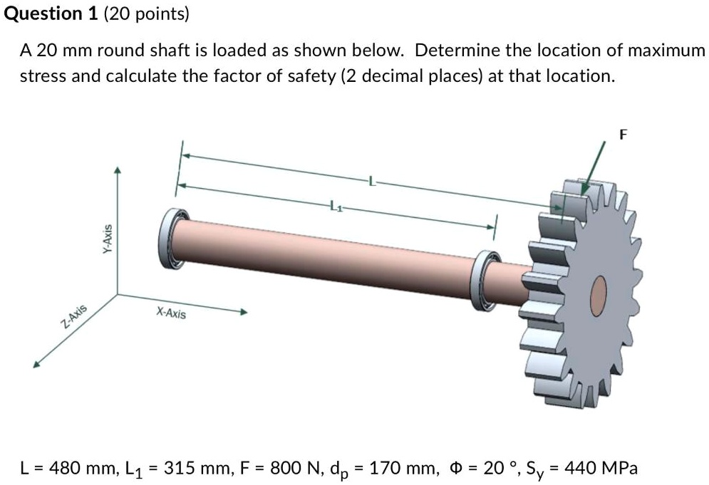 SOLVED: A 20 mm round shaft is loaded as shown below. Determine the ...