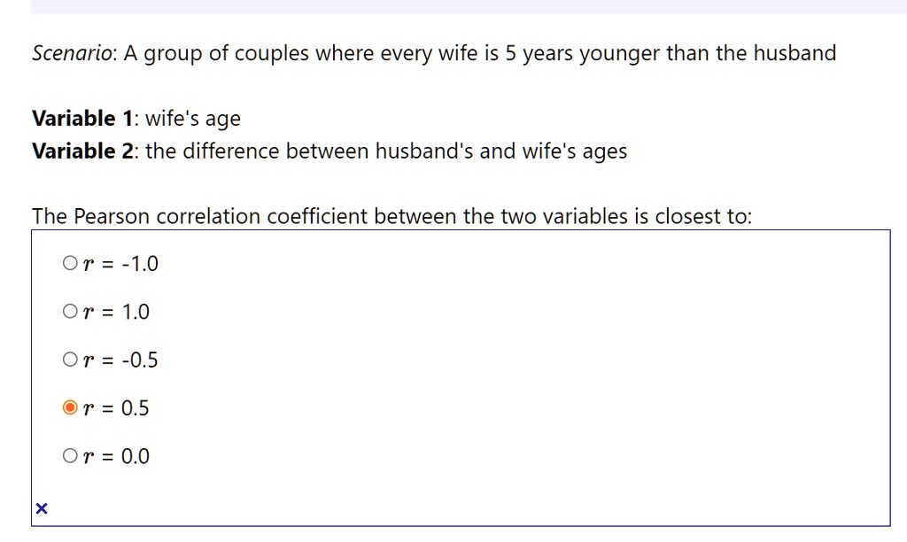 SOLVED: Scenario: A group of couples where every wife is 5 years ...