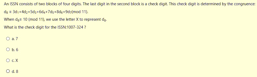 an issn consists of two blocks of four digits the last digit in the ...
