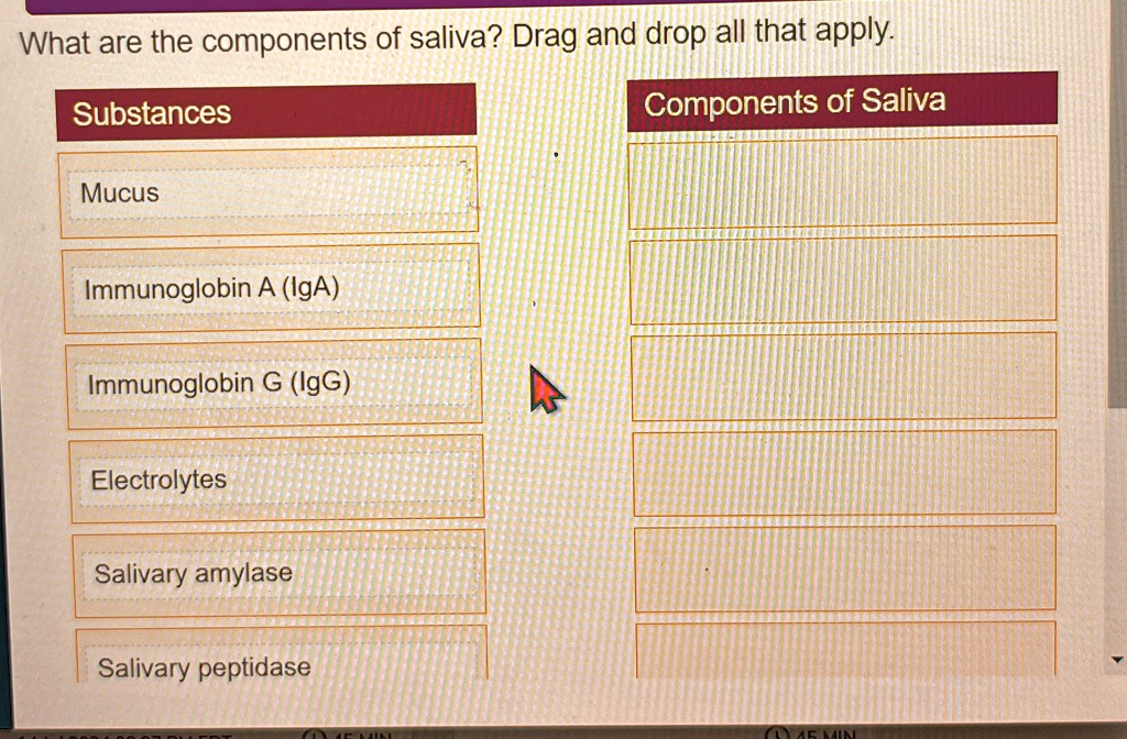 What are the components of saliva? Drag and drop all that apply ...