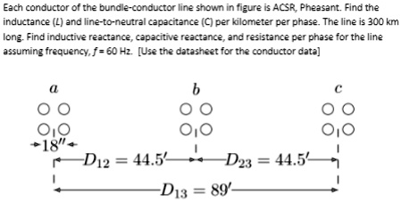 Each conductor of the bundle-conductor line shown in figure is ACSR, Pheasant. Find the ...