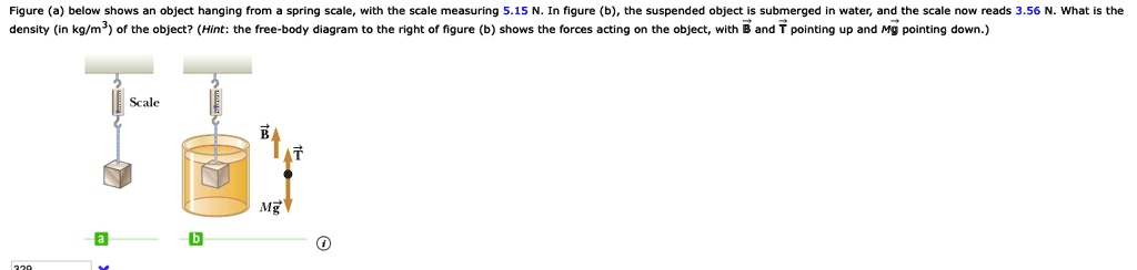 Figure (a) below shows an object hanging from a spring scale, with the ...