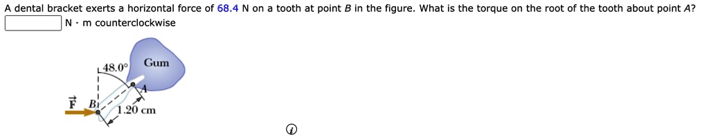 SOLVED: A dental bracket exerts a horizontal force of 68.4 N on a tooth ...