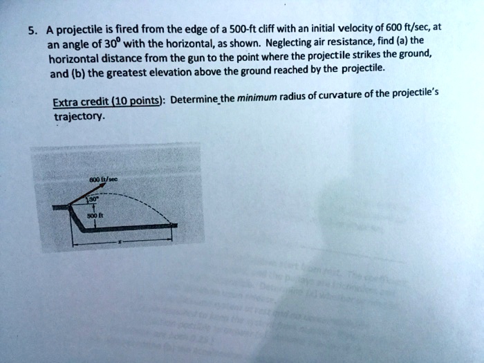 SOLVED: projectile is fired from the edge of a 5O0-ftcliff with an initial velocity of 600 ft ...