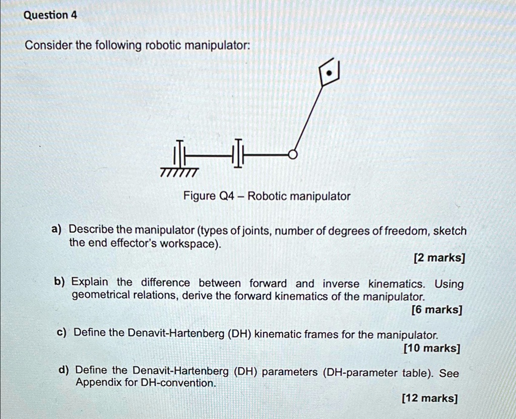 Question 4 Consider the following robotic manipulator: ////// Figure Q4 - Robotic manipulator a ...
