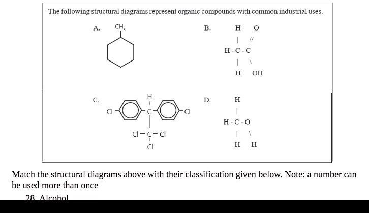 The following structural diagrams represent organic compounds with common industrial uses. A ...