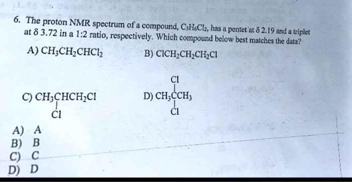 SOLVED: The proton NMR spectrum of a compound, CsHCl, at Î´ 3.72 in a 1 ...