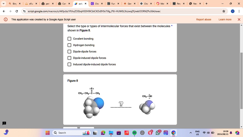 Select the type or types of intermolecular forces that exist between ...
