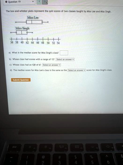 Question 19 The box-and-whisker plots represent the quiz scores of two ...