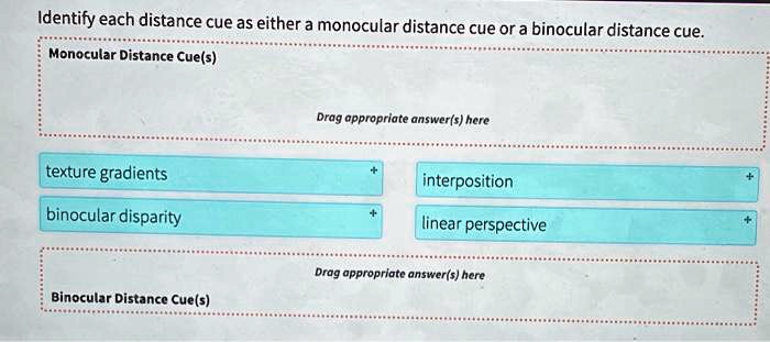 Identify each distance cue as either a monocular distance cue or a ...