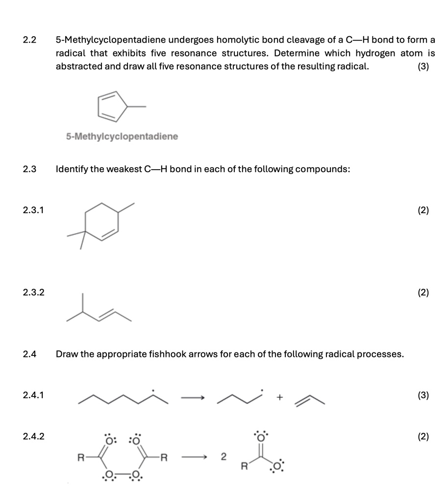 22 5 methylcyclopentadiene undergoes homolytic bond cleavage of a c h ...
