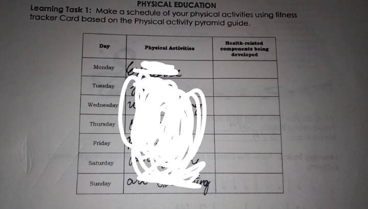 PHYSICAL EDUCATION Learning Task 1: Make a schedule of your physical ...