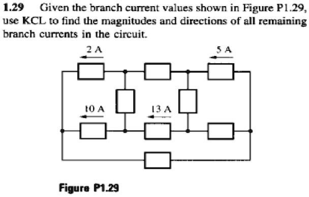 SOLVED: 1.29 Given the branch current values shown in Figure P1.29 use KCL to find the ...