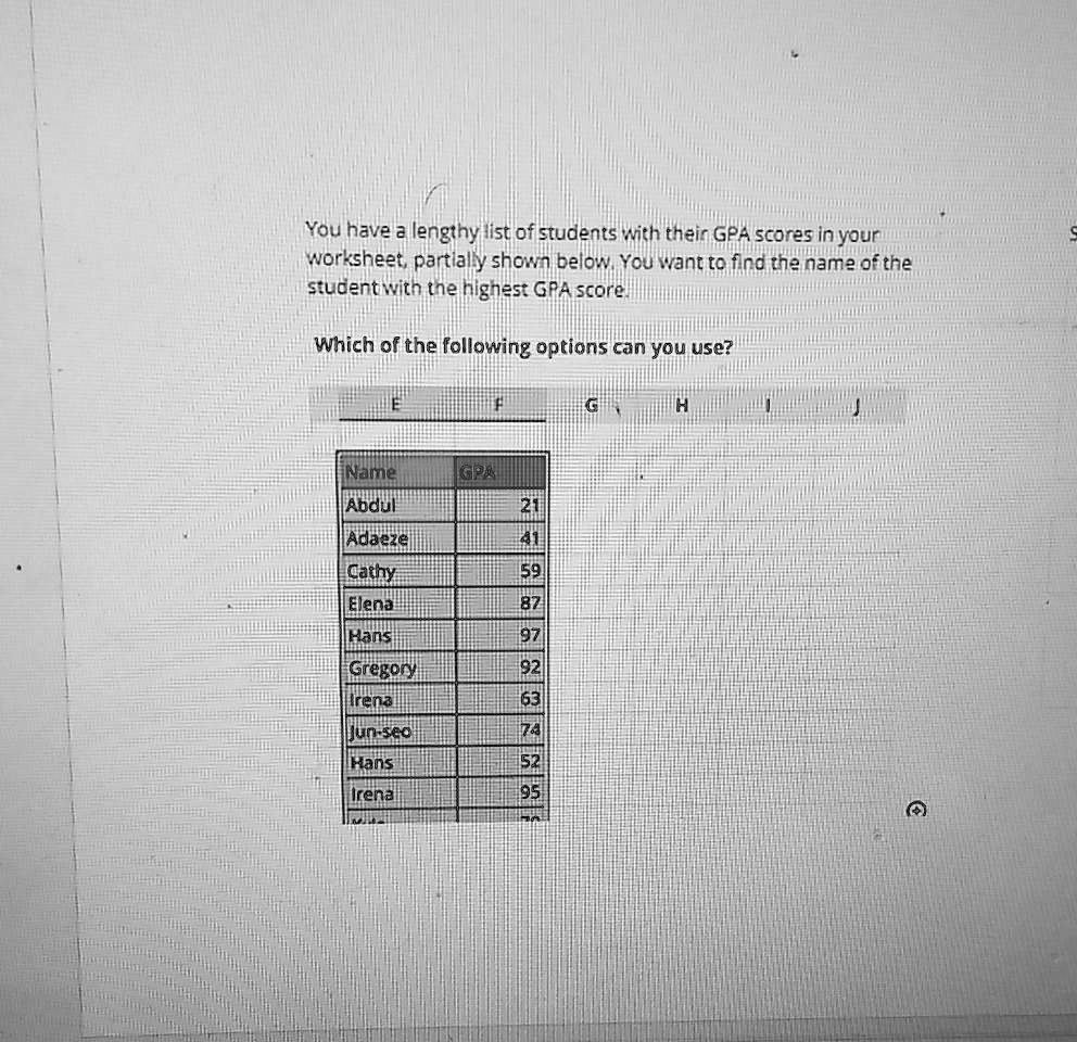 Texts: You have a lengthy list of students with their GPA scores in ...