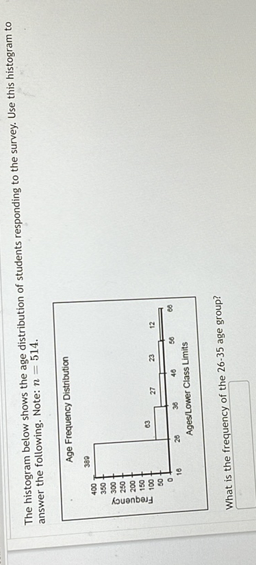 The histogram below shows the age distribution of students responding to the survey. Use this ...