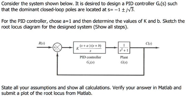 SOLVED: Consider the system shown below. It is desired to design a PID controller G(s) such that ...
