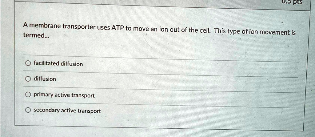SOLVED: A membrane transporter uses ATP to move an ion out of the cell ...