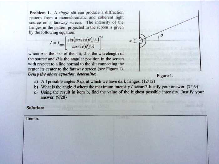 Problem 1. A single slit can produce a diffraction pattern from a ...