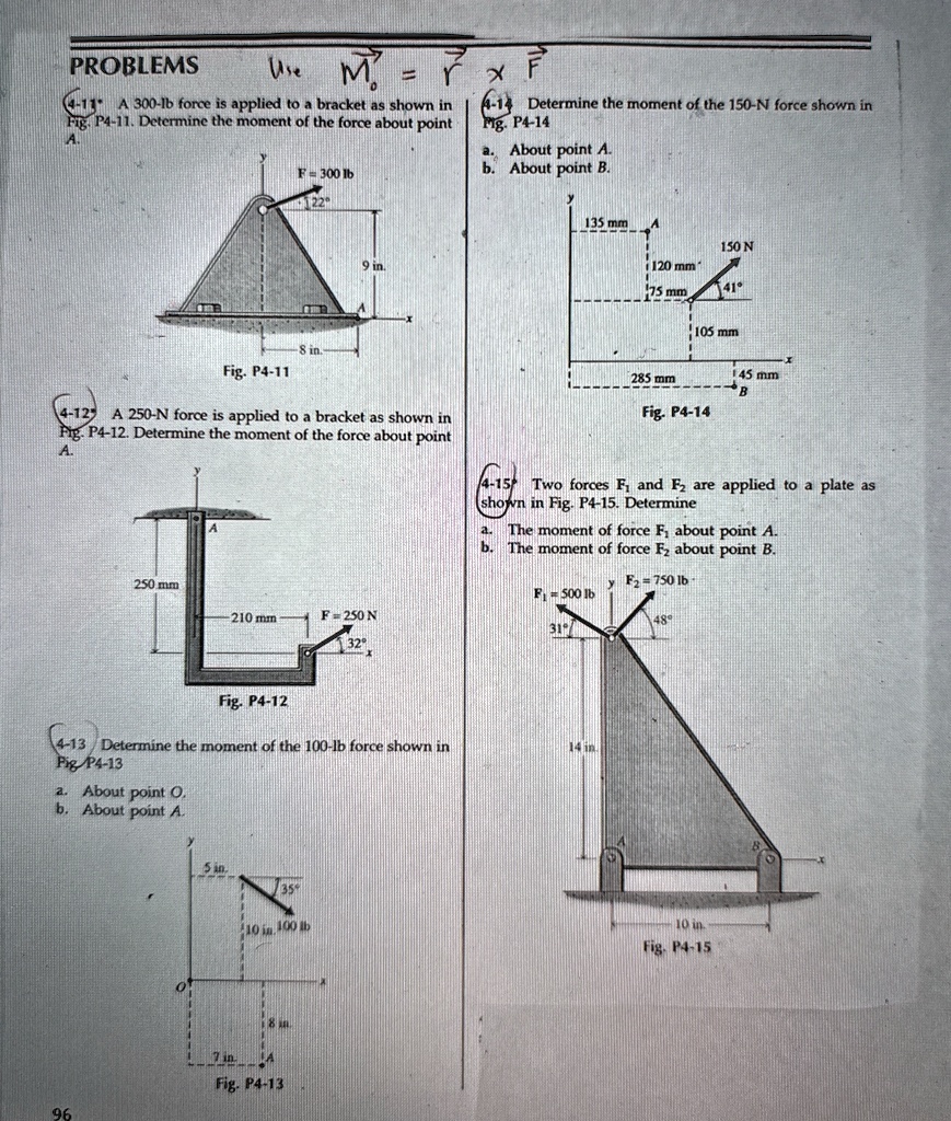 4 11 a 300 lb force is applied to a bracket as shown in fig p4 11 ...