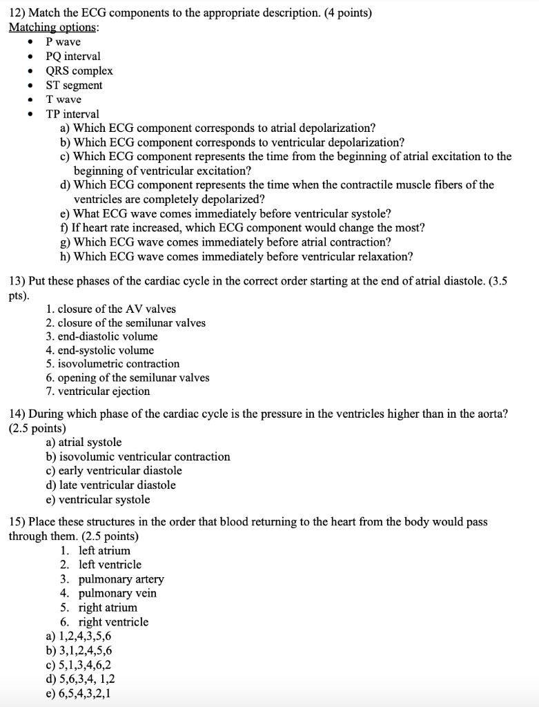 12) Match the ECG components to the appropriate description. (4 points) Matching options: P wave ...