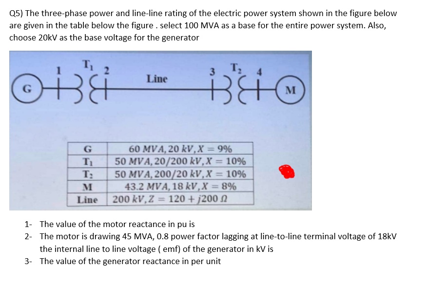 SOLVED: Q5) The three-phase power and line-line rating of the electric power system shown in the ...