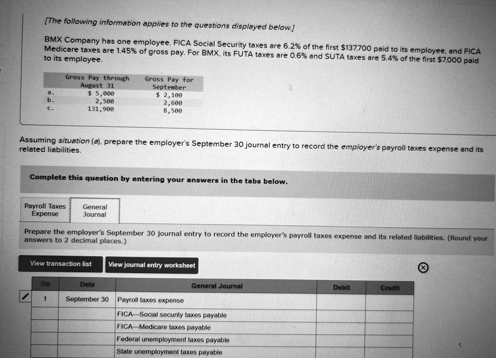 payroll taxes expense general journal prepare the employers september ...
