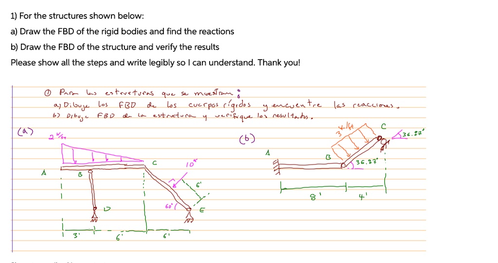 SOLVED: For the structures shown below: a) Draw the FBD of the rigid bodies and find the ...