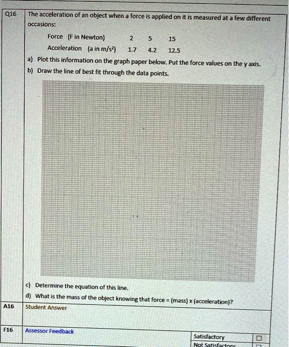 Q16 The Acceleration Of An Object When A Force Is Applied On It Is