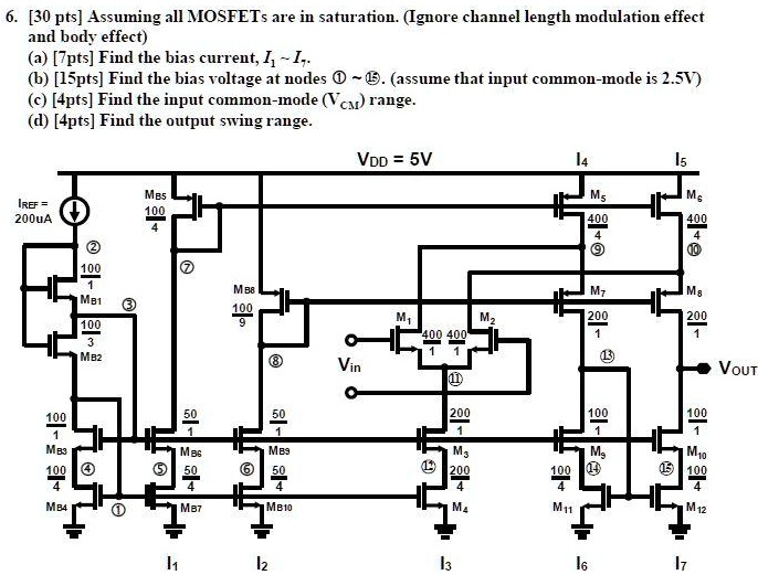 SOLVED: Q. Assuming all MOSFETs are in saturation. (Ignore channel length modulation effect and ...